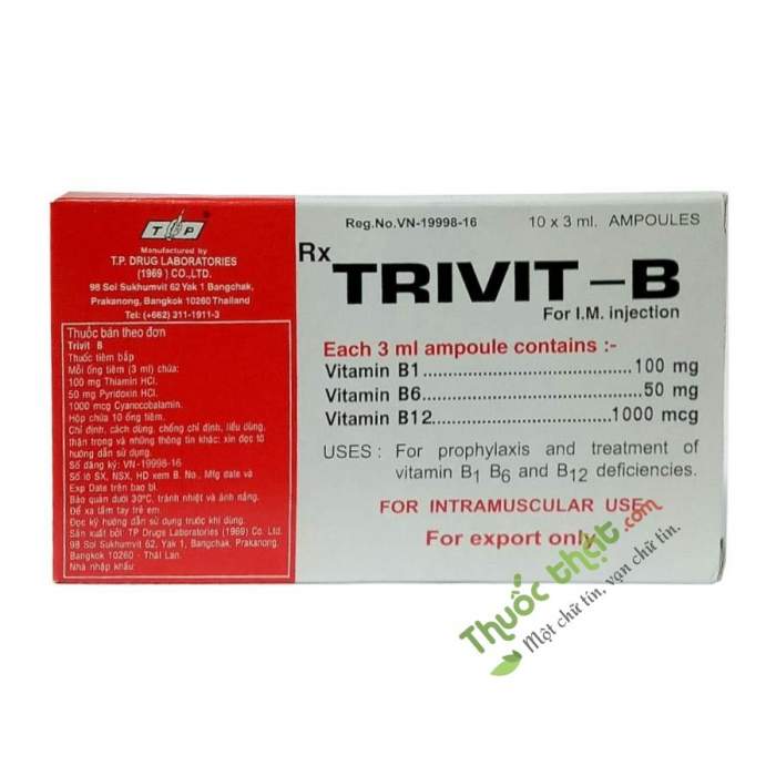 Trivit B Hộp 10 Ống - Thuốc Cung Cấp Vitamin Nhóm B